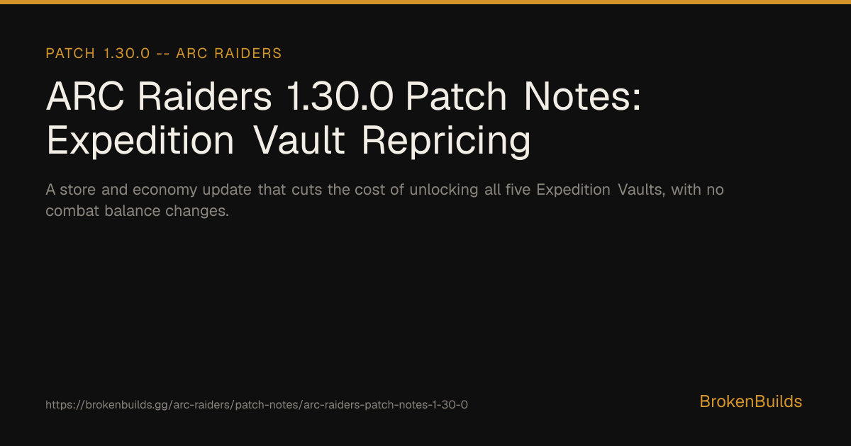 ARC Raiders 1.30.0 Patch Notes: Expedition Vault... | BrokenBuilds
